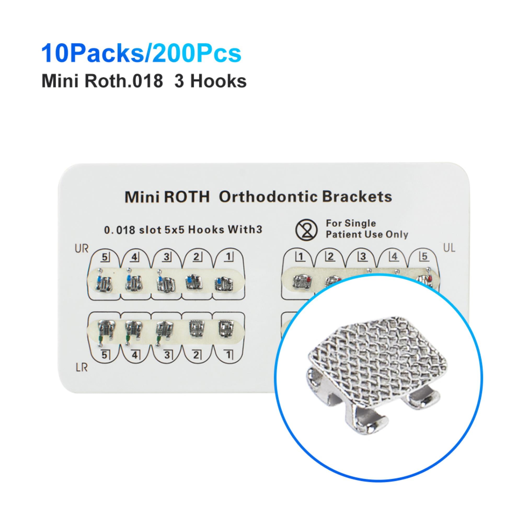 Orthodontic Mini Dental Brackets - 200Pcs Roth.022/018, 3-345 Hooks ...