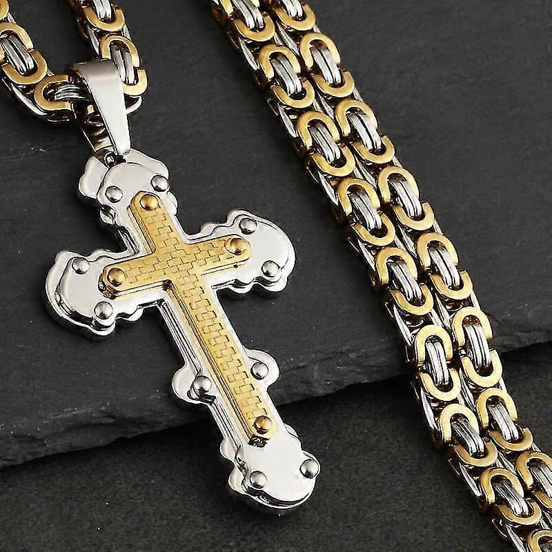 Orthodox Cross Pendant Necklaces For Men Stainless Steel Catholic Jesus ...
