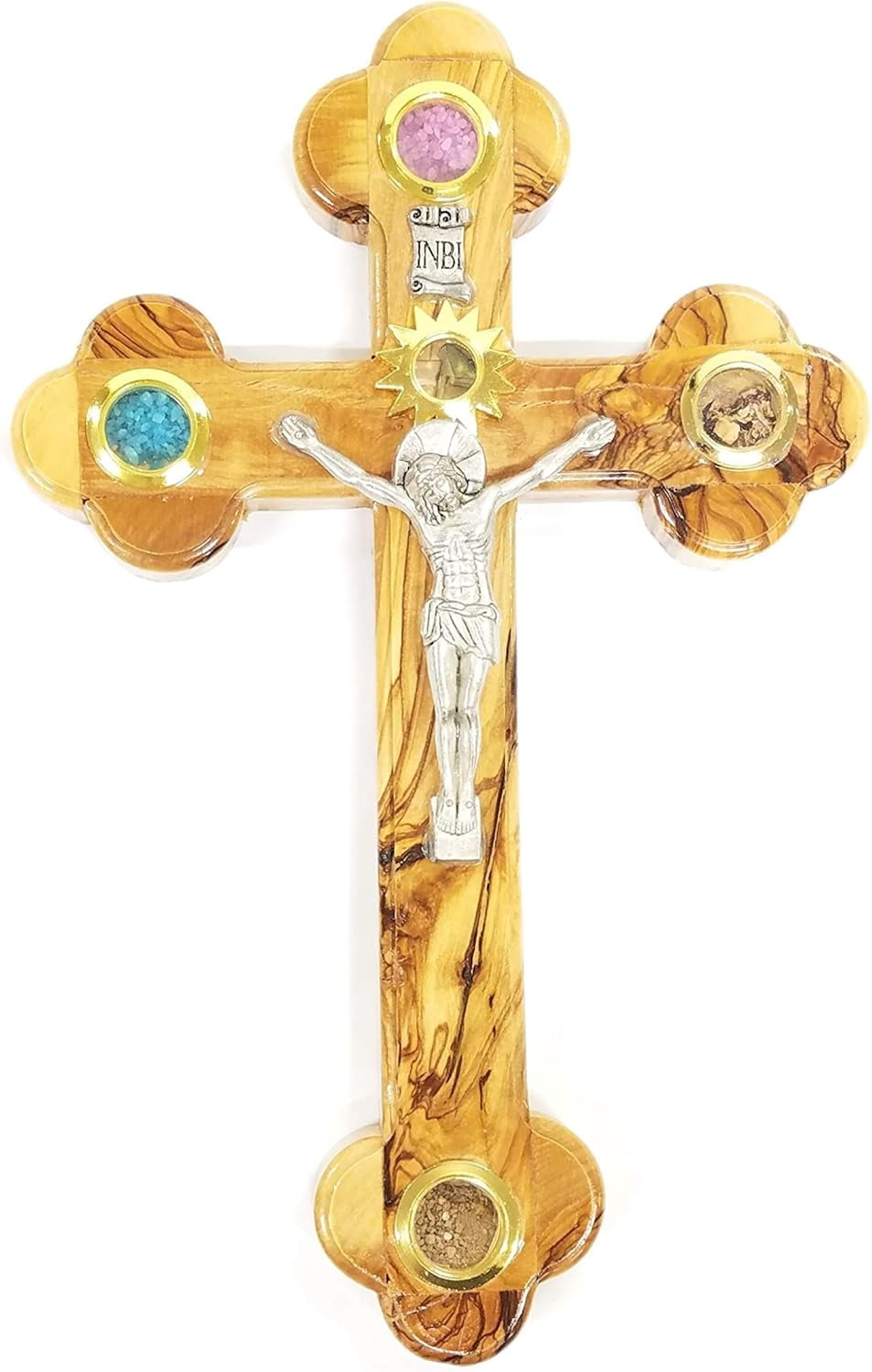Orthodox Wall Cross Crucifix with 14 Stations and 4 Lenses, Olive Wood ...