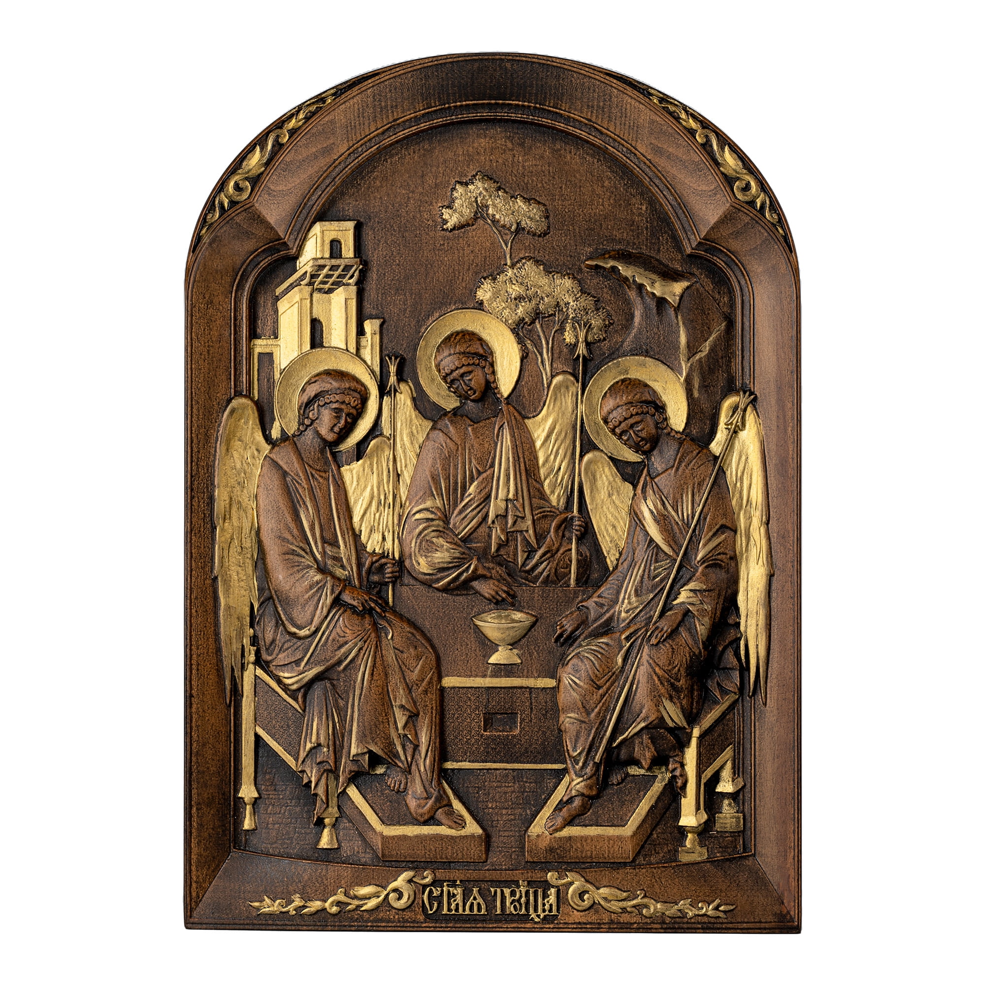 Orthodox icon trinity wood carving gift christian faith religious wall ...