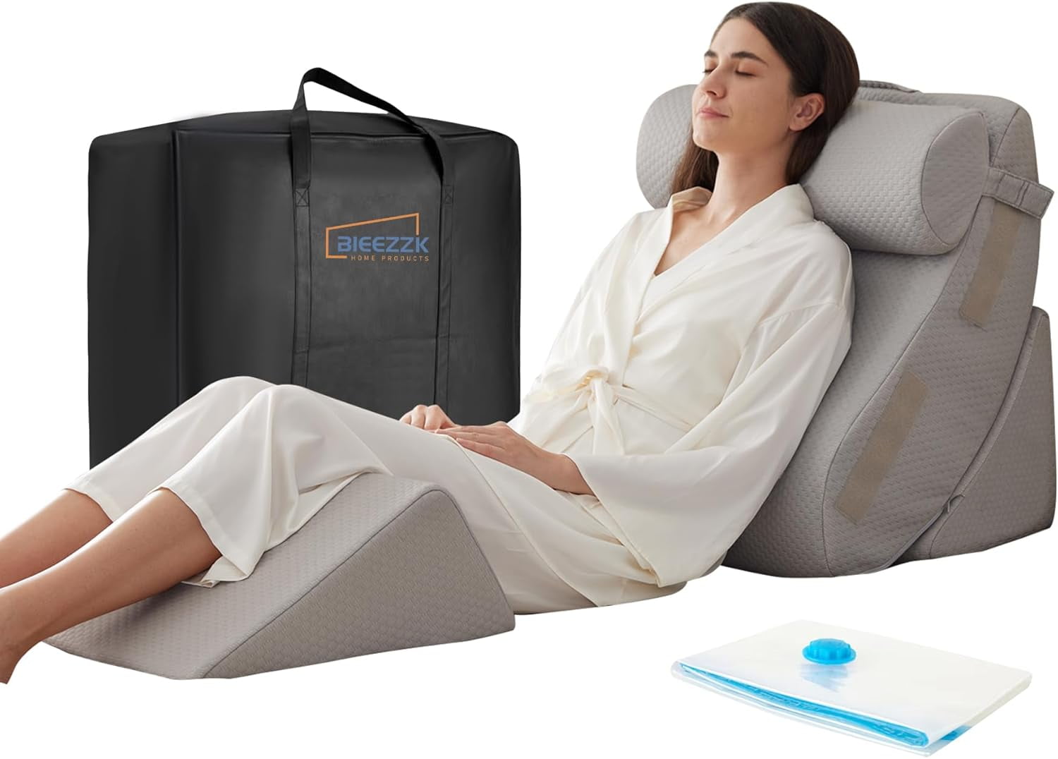 Orthopedic Bed Wedge Pillow Set 4PCS, Pillow Set for Back Pain Relief, Sitting Up in Bed, Post ...