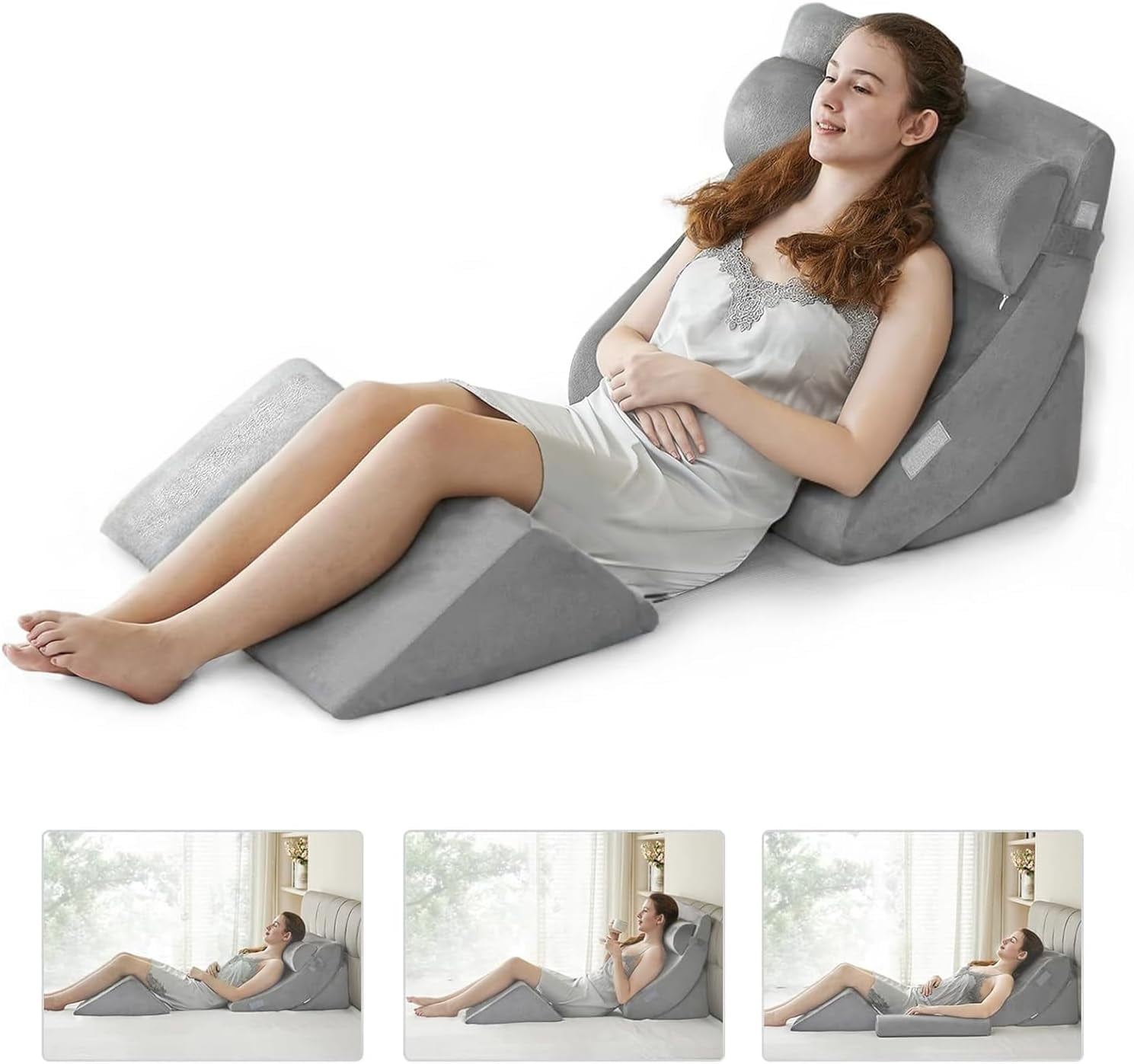 Orthopedic Bed Wedge Pillow Set Post Surgery Relaxing Back Adjustable ...