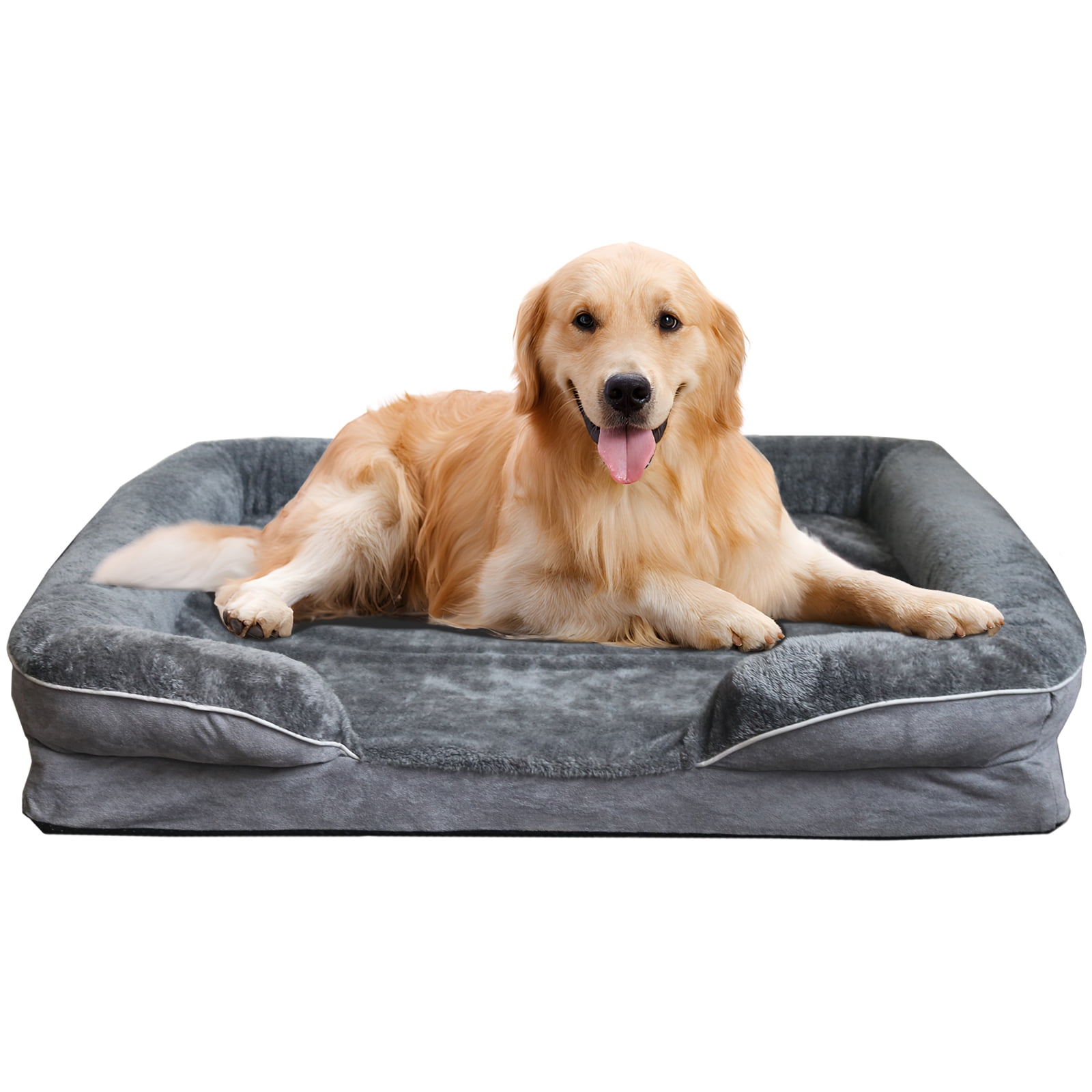 Orthopedic Dog Bed, 38"×30" Memory Foam Dog Couch with 5-Side Bolster ...