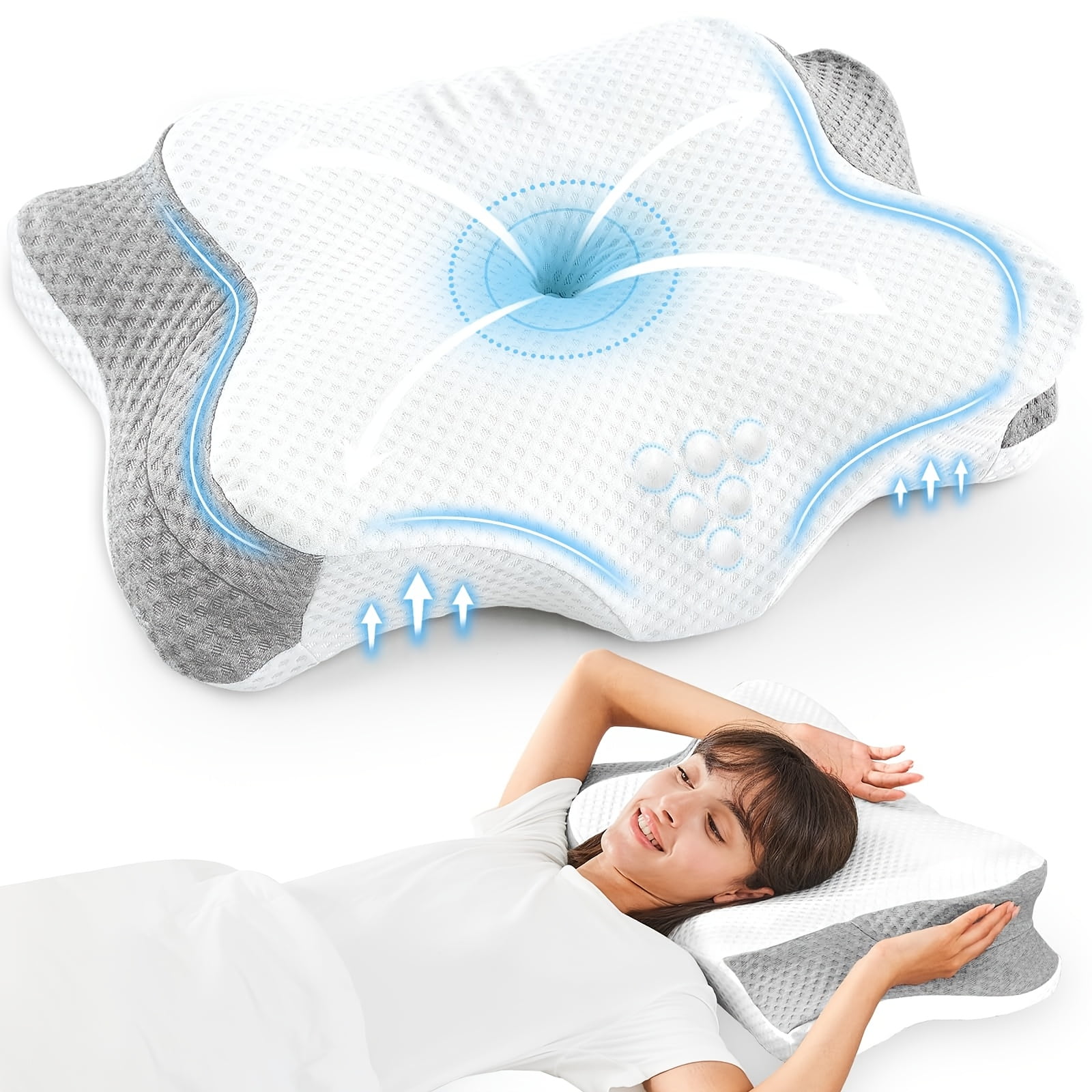 Orthopedic Neck Pillow for Side & Back Sleepers - Ergonomic Cotton ...