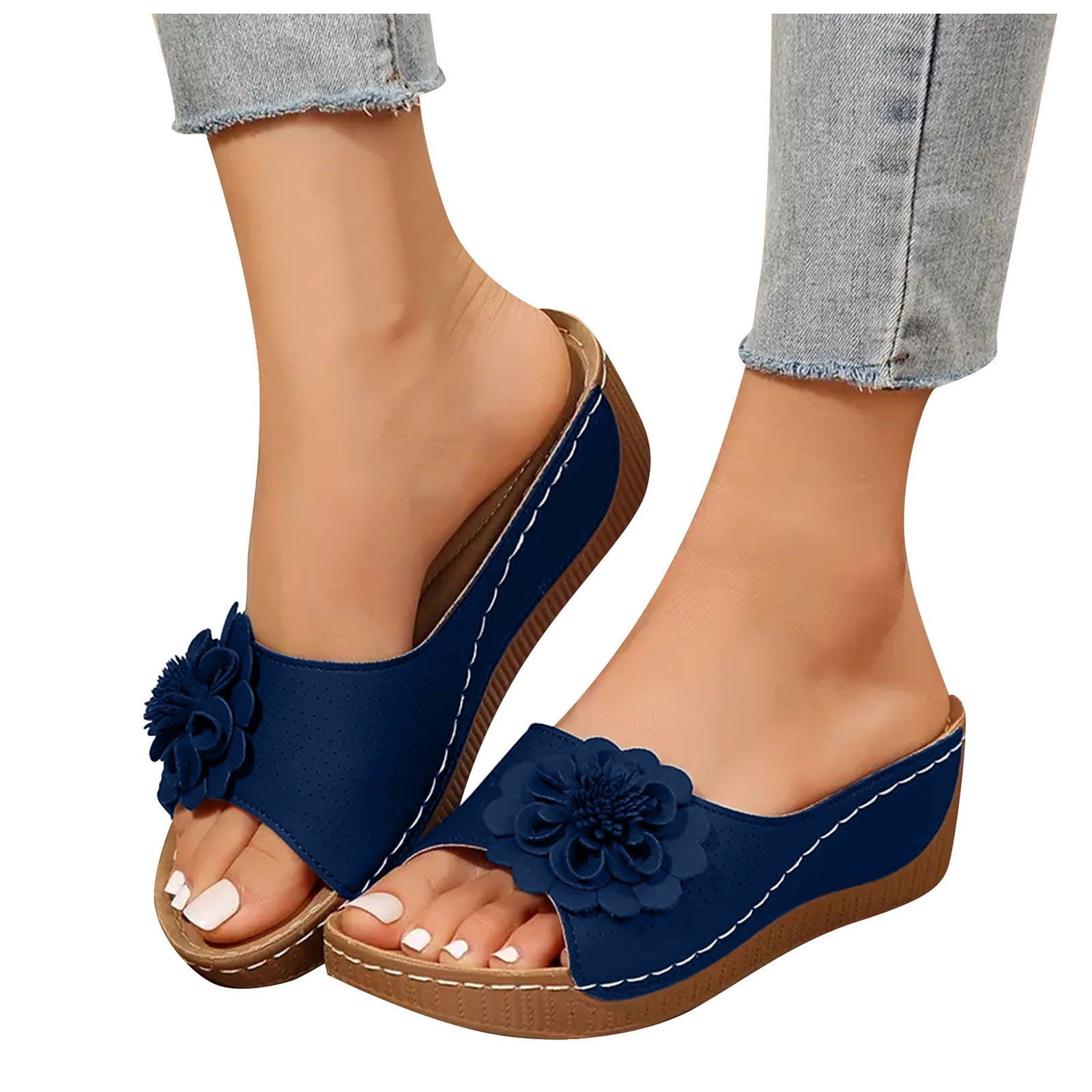 Orthopedic Platform Sandals for Women 2025 Boho Beach Flower Wedge ...