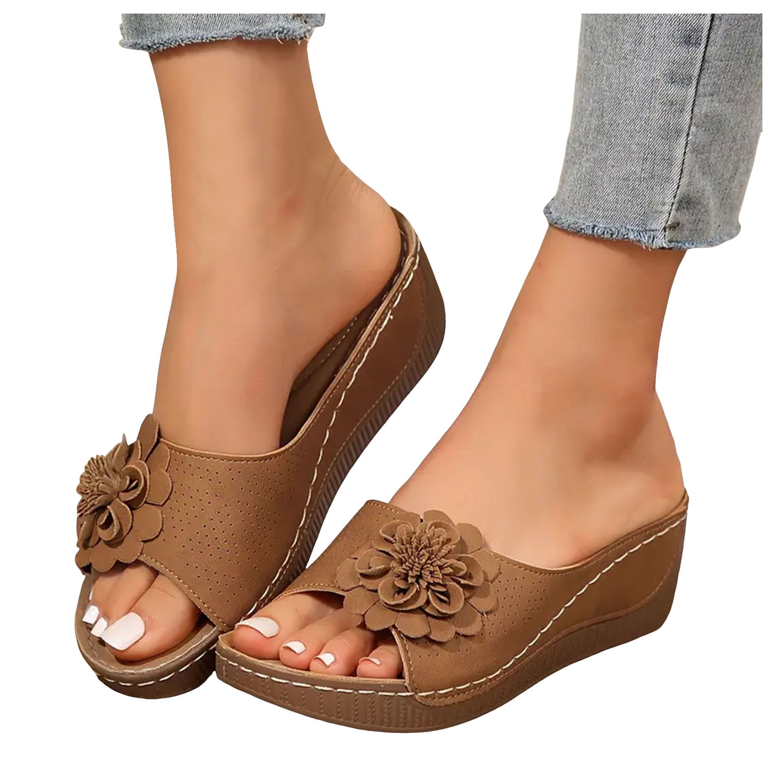 Orthopedic Platform Sandals for Women 2025 Boho Beach Flower Wedge ...
