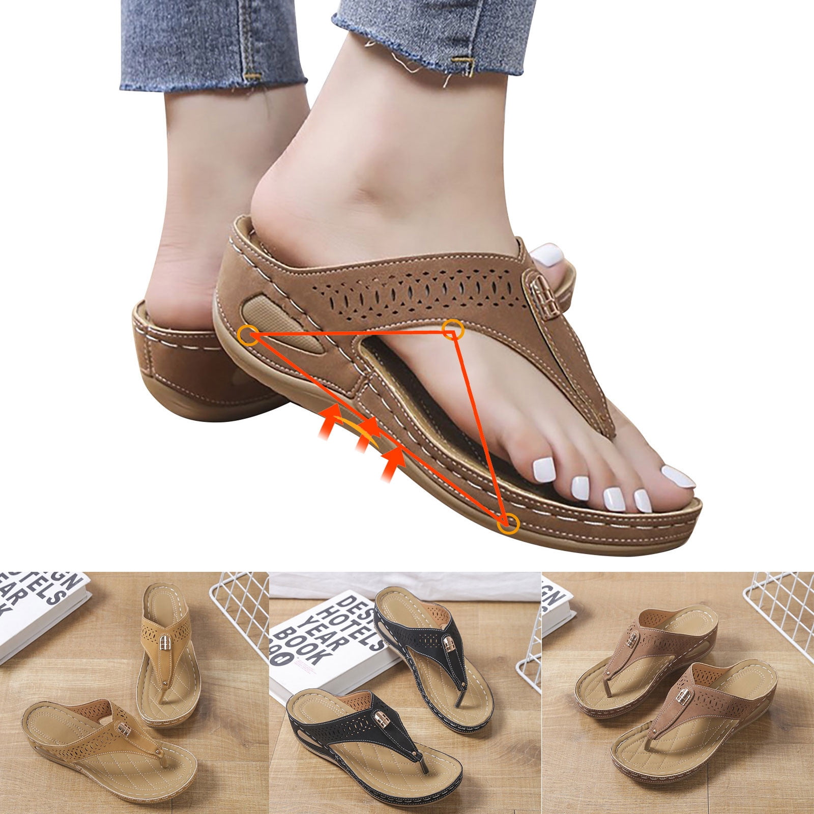 Orthopedic Sandals Women Arch Support Slip On Slippers Breathable Thong ...