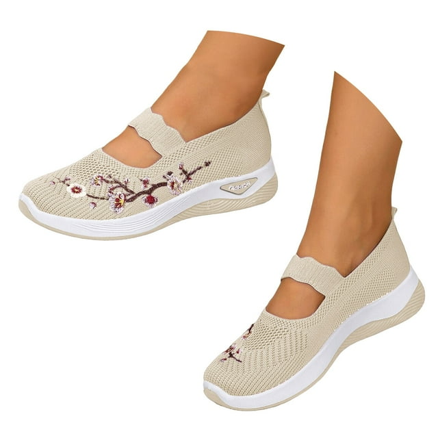 Orthopedic Slip on Walking Shoes for Women Comfortable Embroidered Arch ...