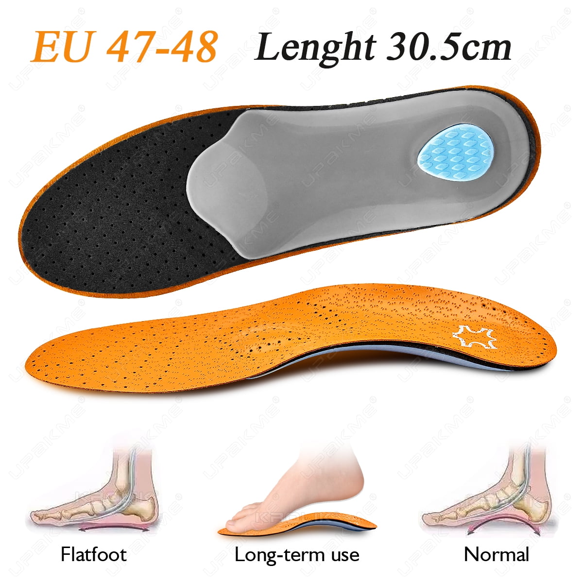 Orthotic Insole Leather Insoles for Flat Foot Arch Support 3D 25mm ...