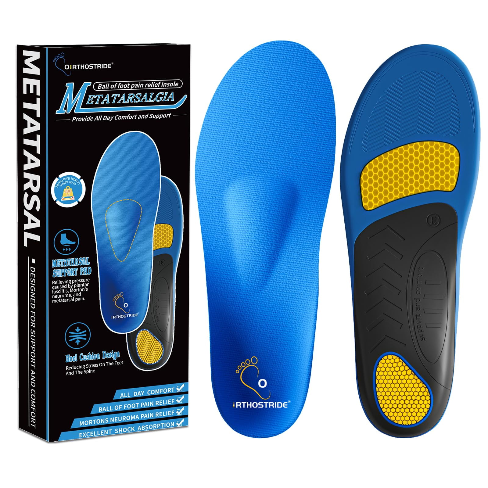Orthotic Insoles with Metatarsal Pads, Plantar Fasciitis Arch Support ...