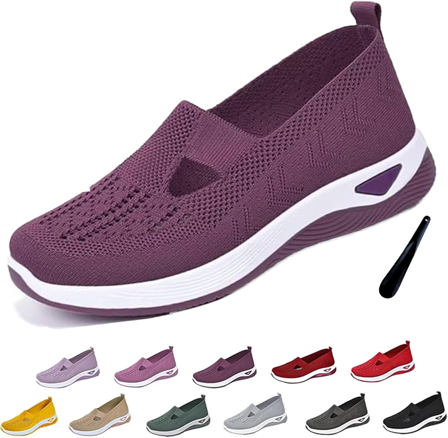 Orthowalkway Womens Shoes, Women's Woven Orthopedic Breathable Soft Shoes Arch Support Slip-On ...