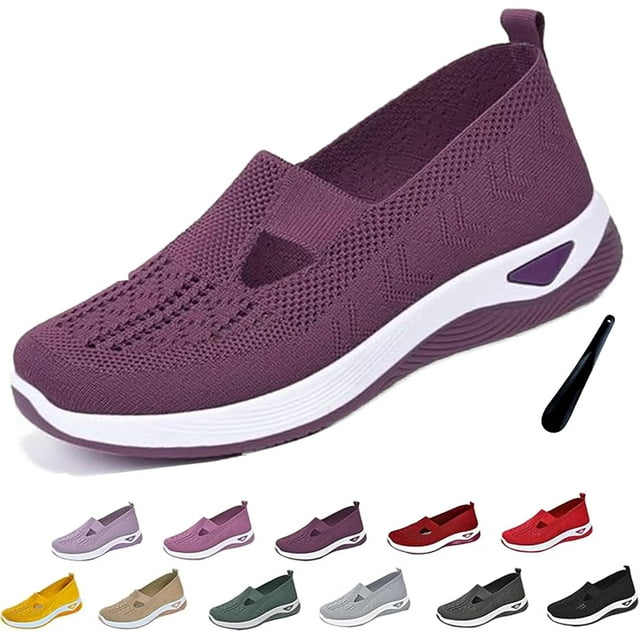 Orthowalkway Womens Shoes, Women's Woven Orthopedic Breathable Soft Shoes Arch Support Slip-On ...