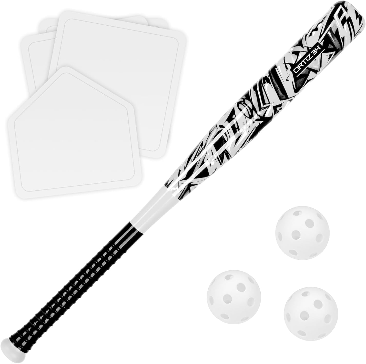 Ortiz34 Grand Slam Set- Graffiti Plastic Baseball Bat, 3 Balls, 4 Throw Down Bases - Walmart.com