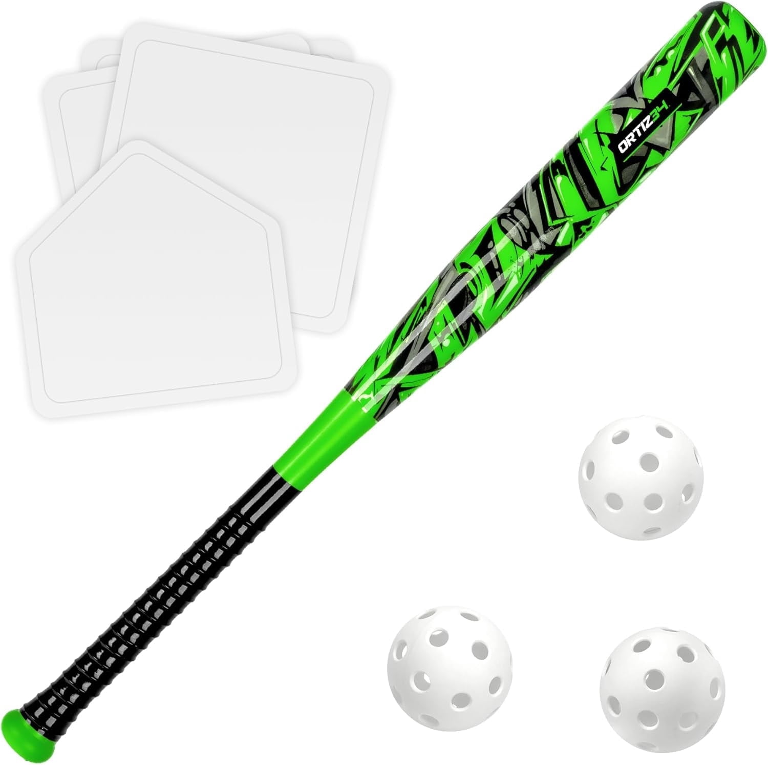 Ortiz34 Grand Slam Baseball Set, Graffiti Plastic Bat, 3 Balls & 4 ...