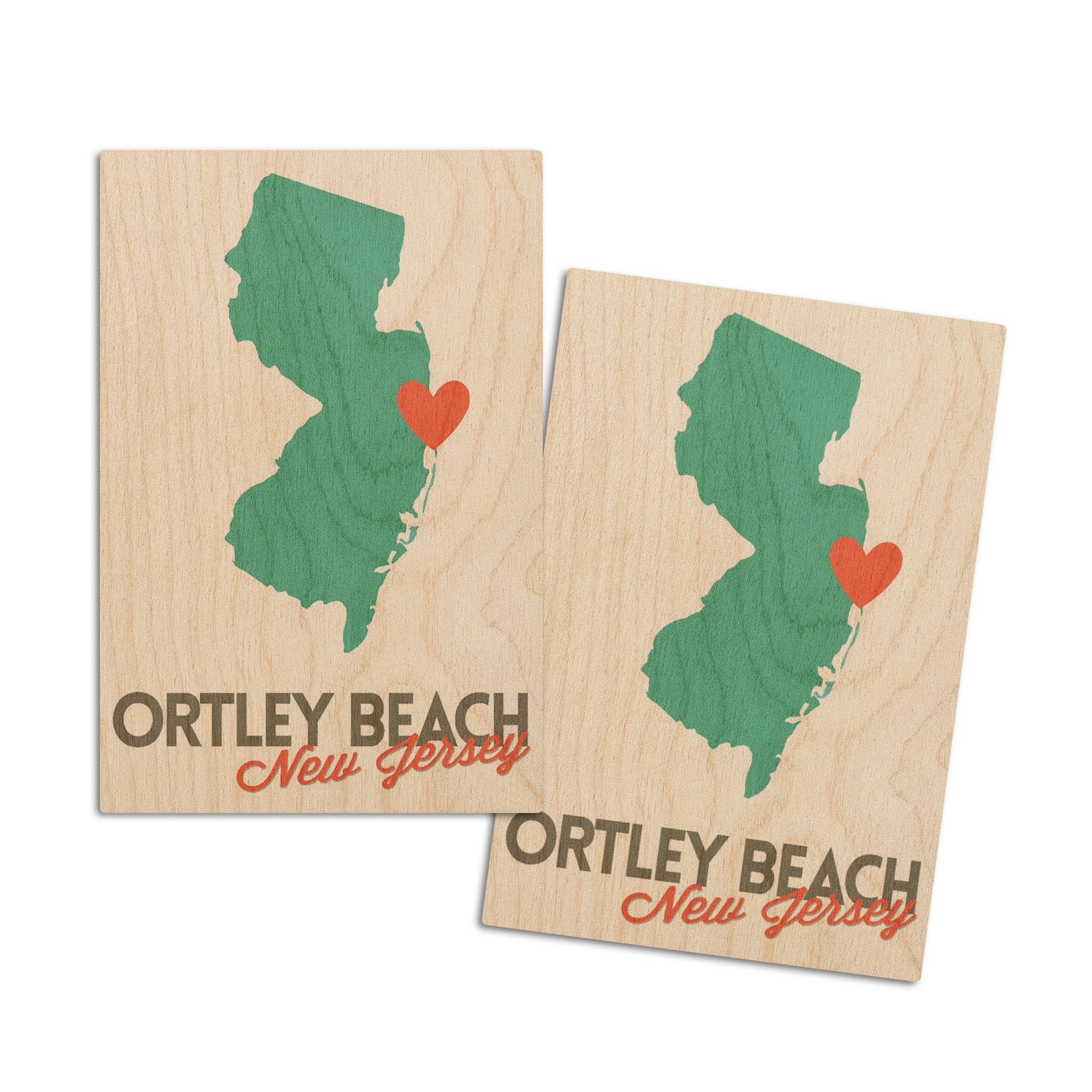 Ortley Beach, New Jersey, State Outline and Heart (4x6 Birch Wood ...