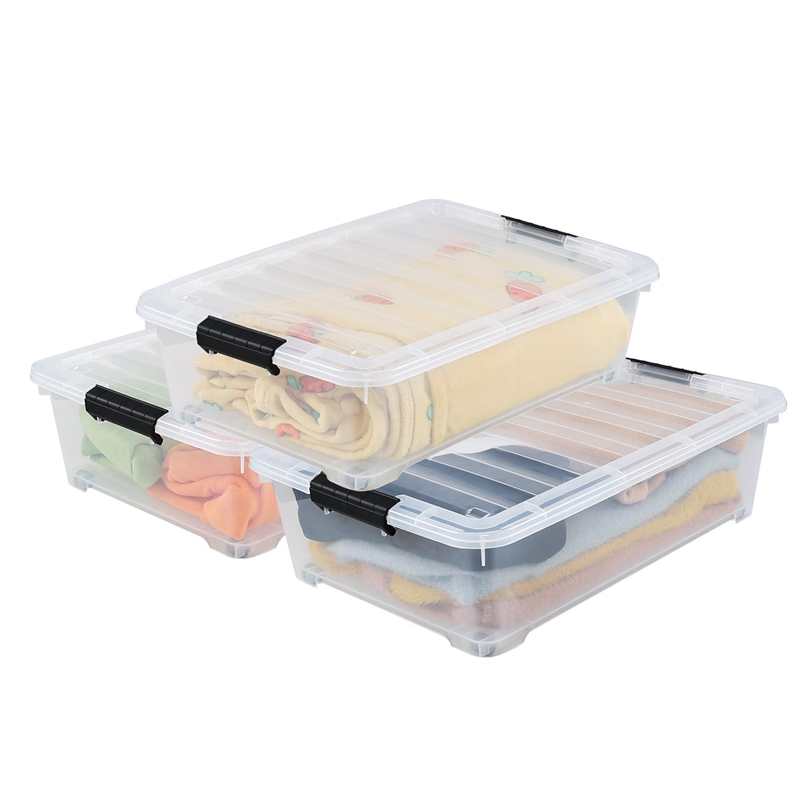 Ortodayes 25 Quart Clear Underbed Storage Bins with Wheels, Plastic ...