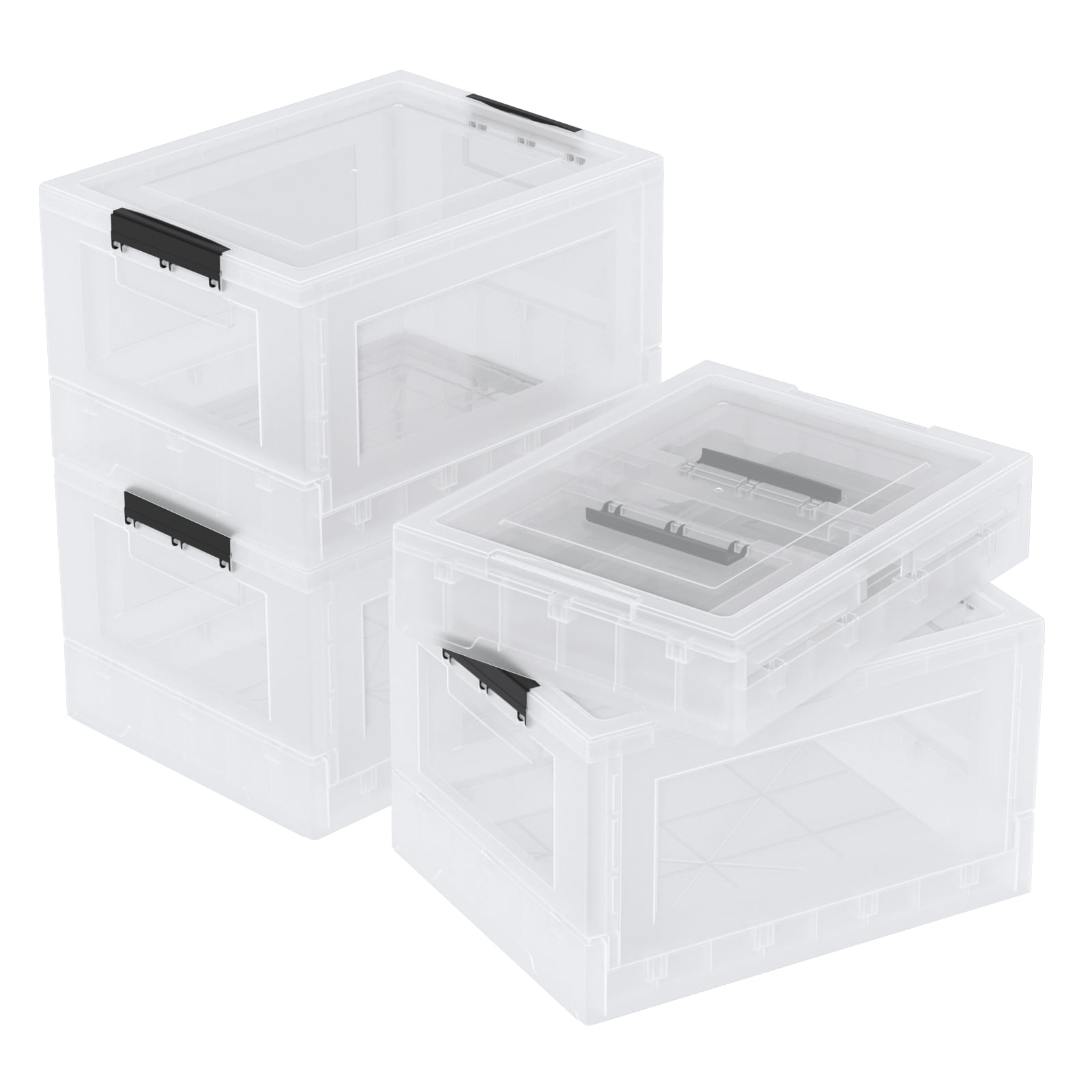 Ortodayes 4 Pack 30 Quart Clear Plastic Foldable Boxes, Clear Latch ...