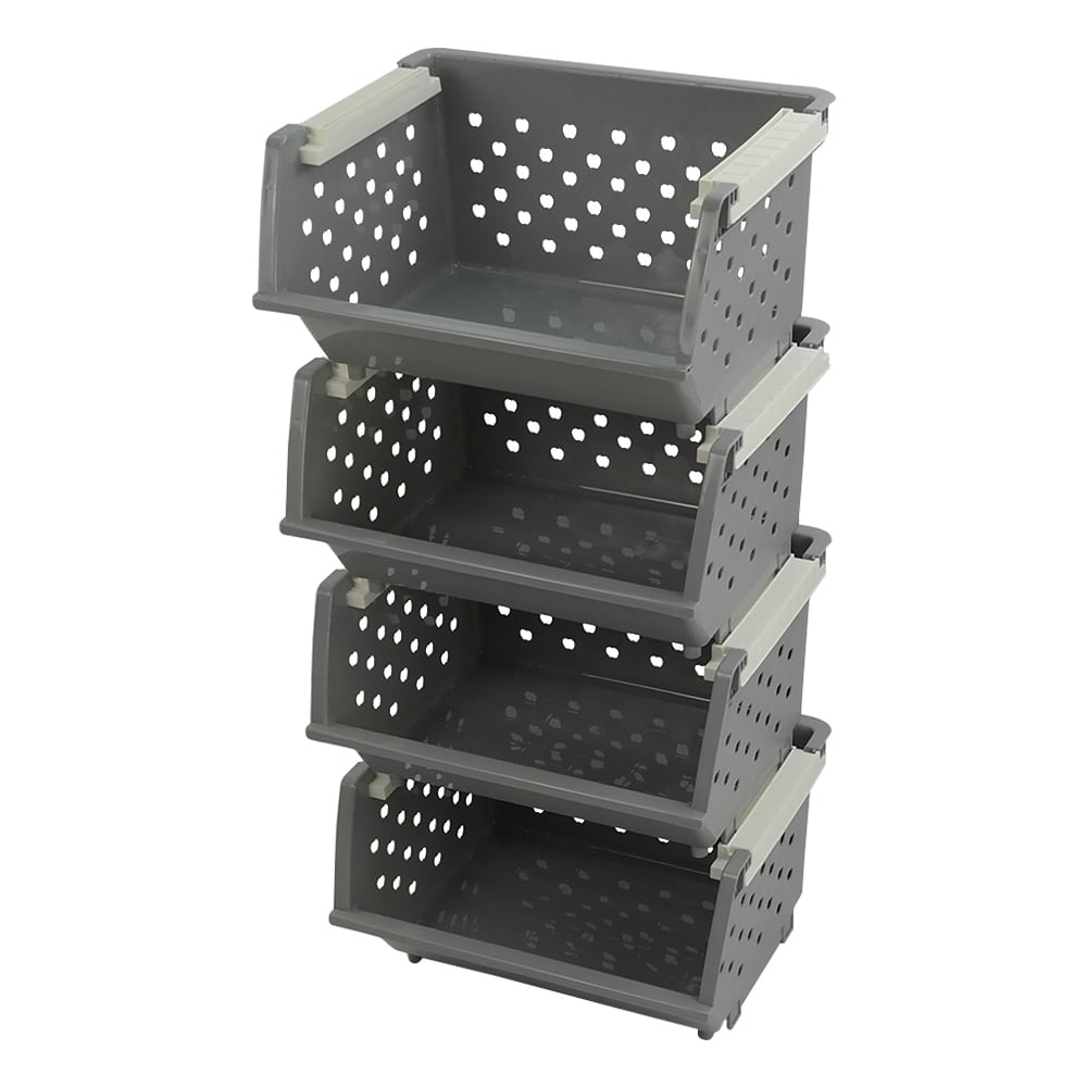Ortodayes 4 Pack Large Open Front Stackable Storage Baskets, Gray ...