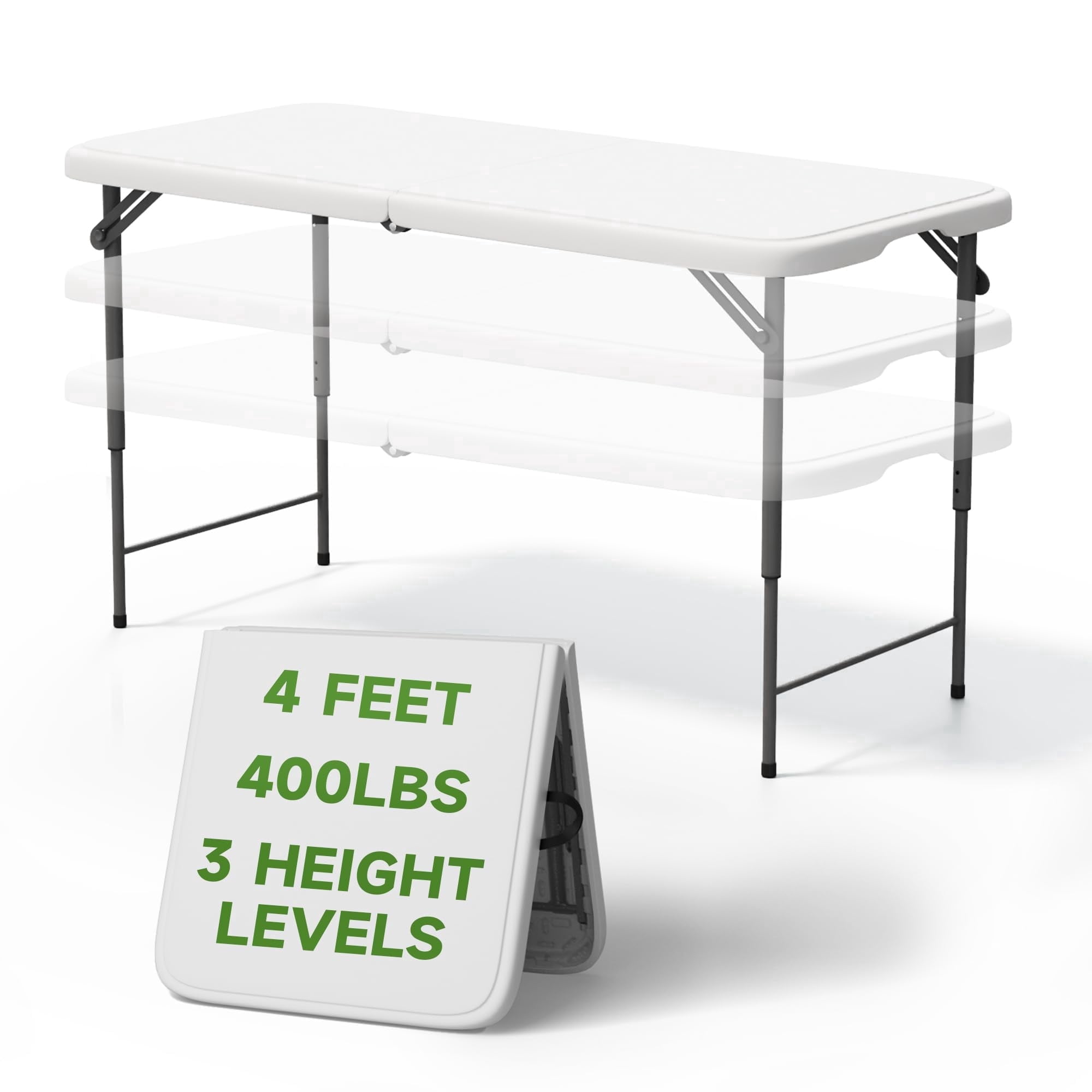 Folding Table 4 Foot - 3-Position Adjustable Height, Heavy Duty 400 lbs ...