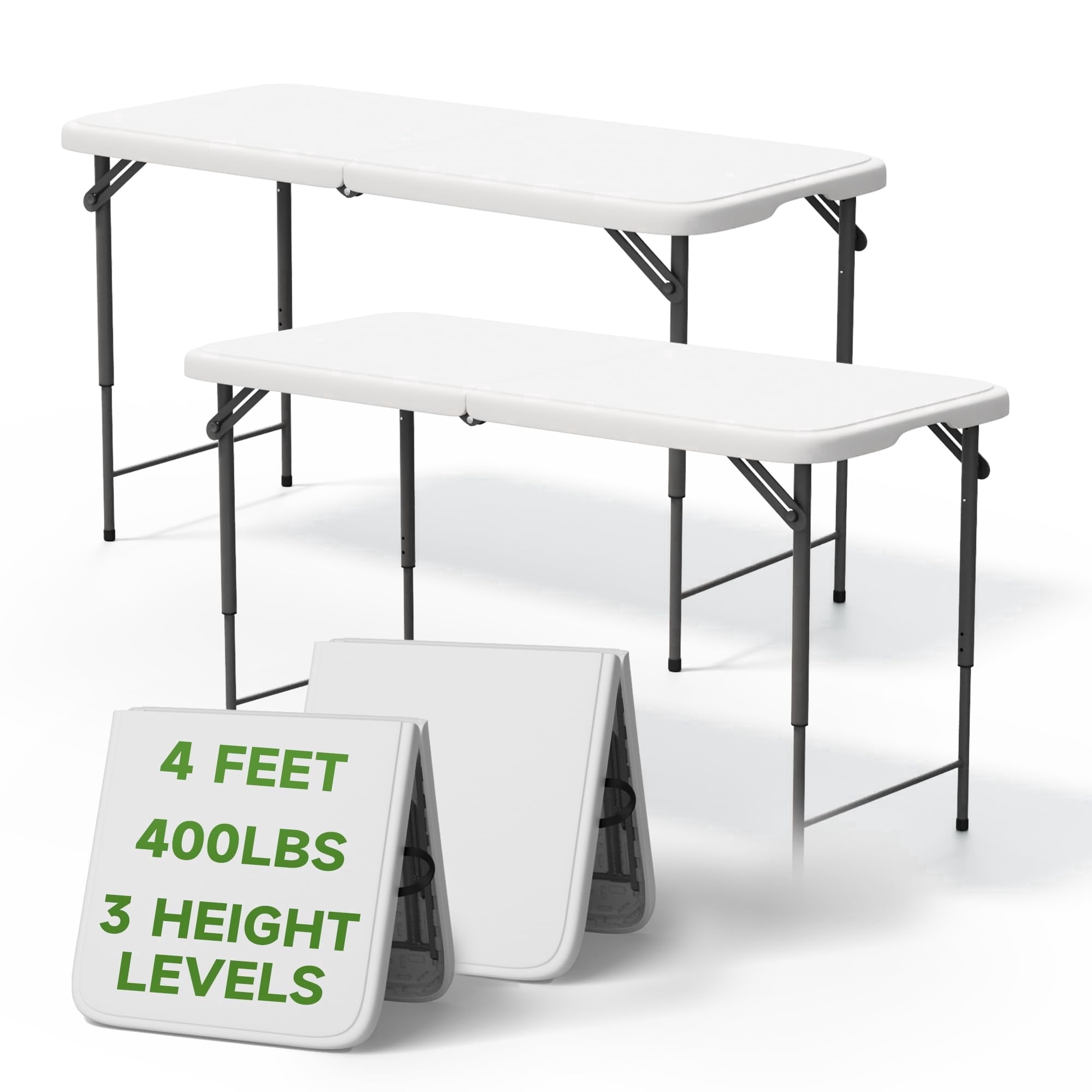 Folding Table 4 Foot - 3-Position Adjustable Height, Heavy Duty 400 lbs ...