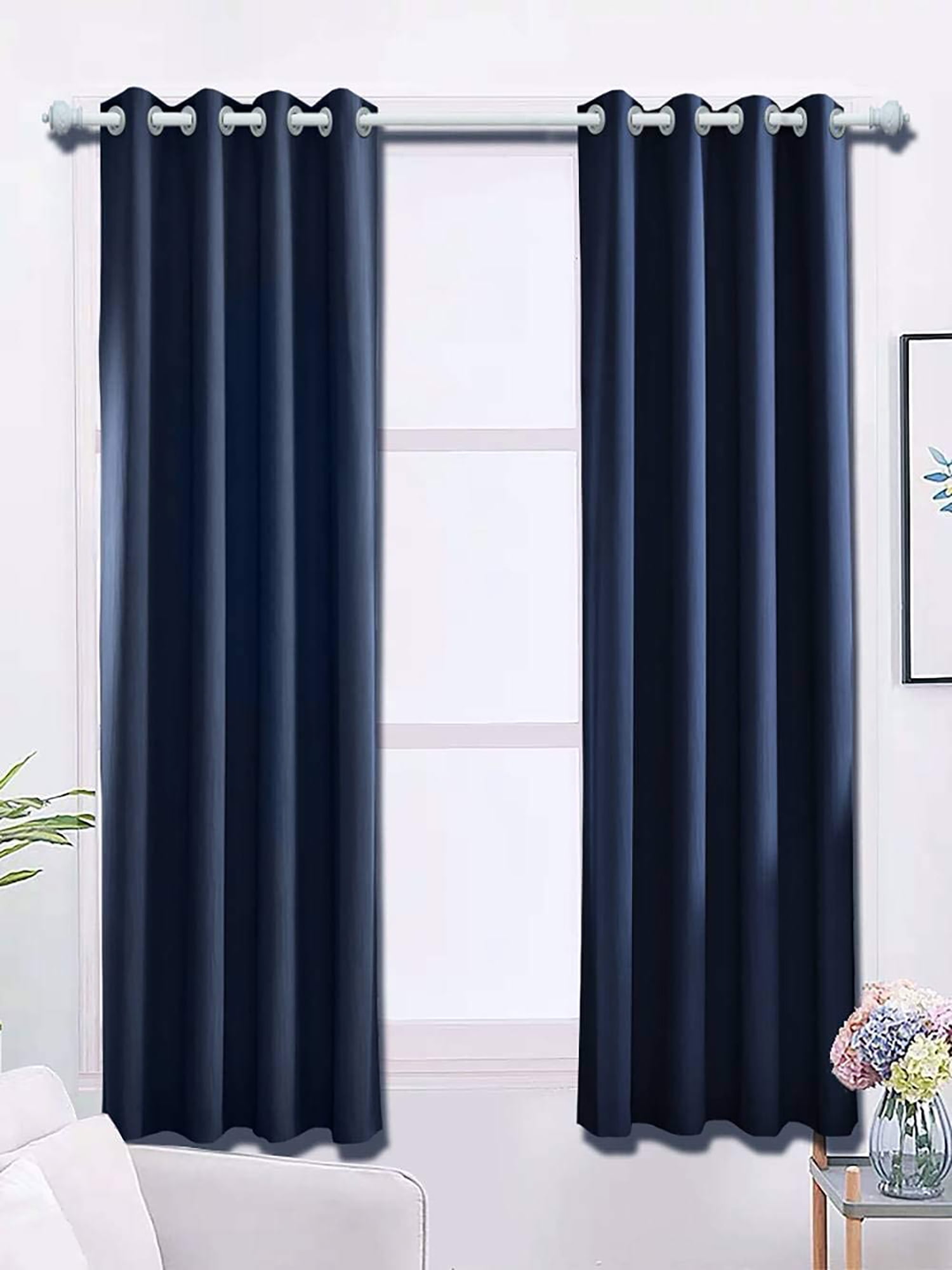 Orval Modern Navy Solid Print Grommet Blackout Kitchen Grommet Curtains ...