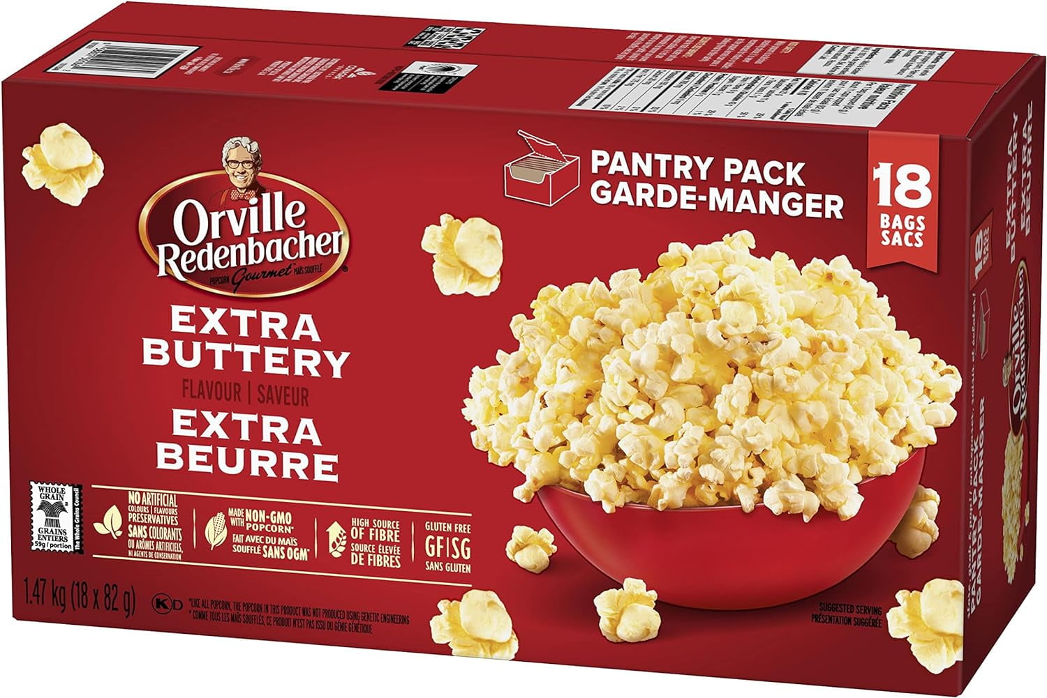 Orville Redenbacher Popcorn, Microwave Extra Buttery, Popping Corn Bags, 18pk, 1.47kg/3.2 lb ...