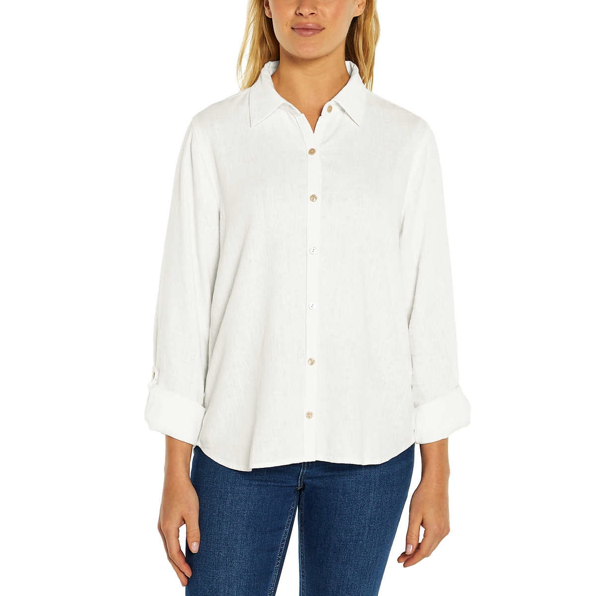 Orvis Ladies' Long Sleeve Button Up Linen Blend Top, White XL - Walmart.com