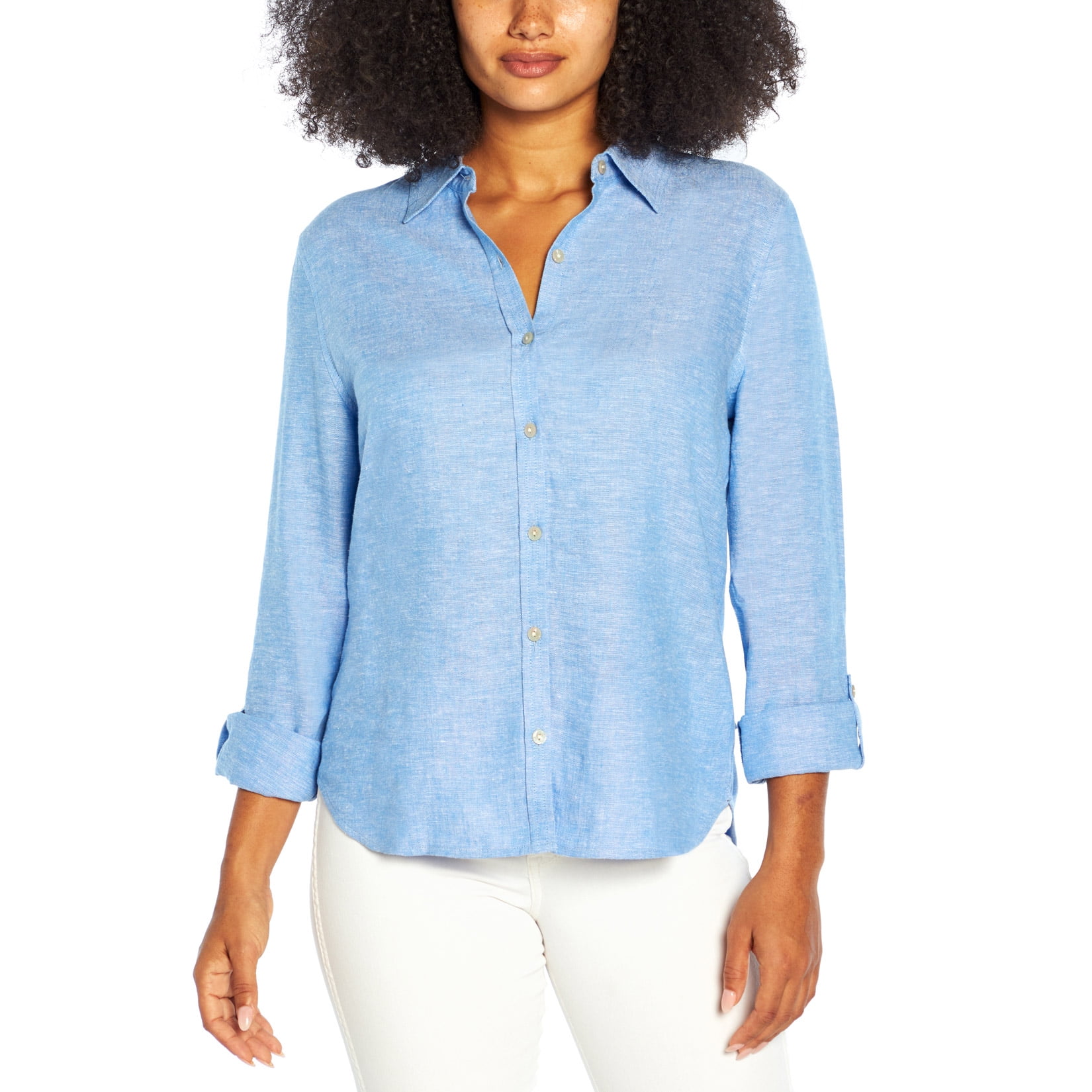 Orvis Women's Long Sleeve Botton Up Top Linen Blend | Blue, X-Large ...