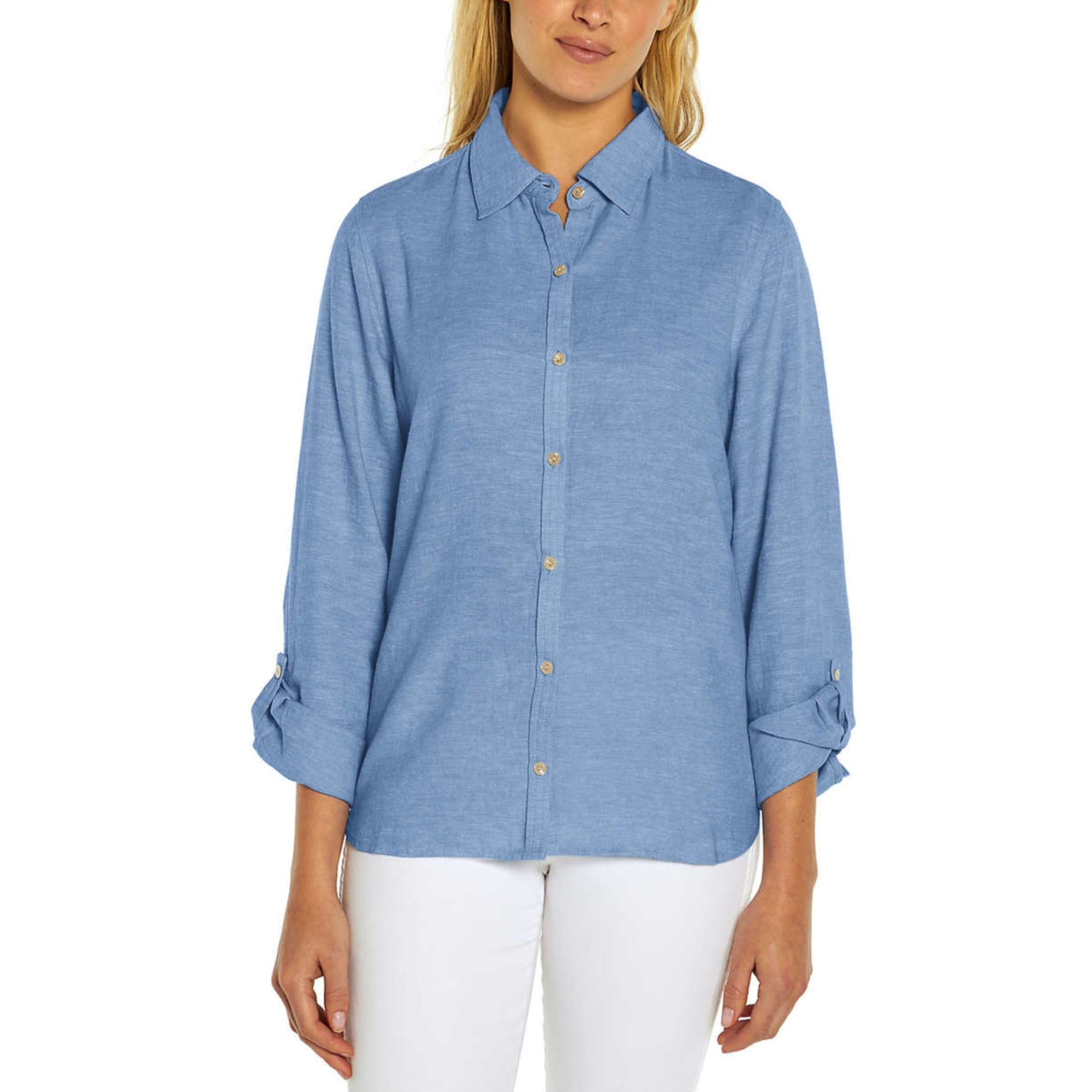Orvis Women's Soft Lightweight Linen Blend Long Sleeve Top Button Up ...