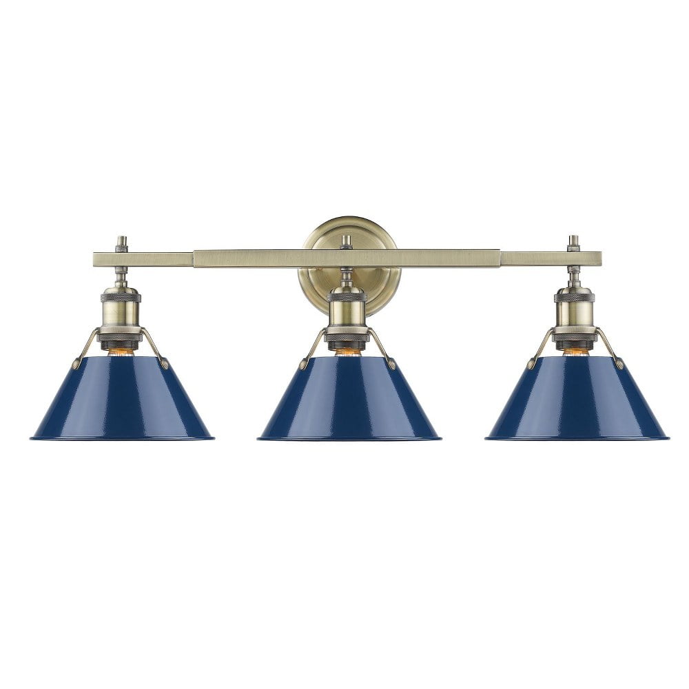 Yep by Golden Lighting Orwell 3-light Vanity in Aged Brass and Navy ...