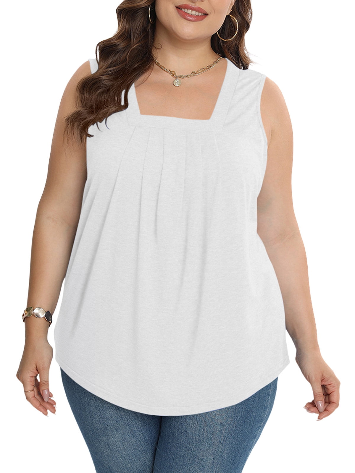 Oryer Womens Plus Size Tank Tops Sleeveless Tunic Blouses Loose Fit ...