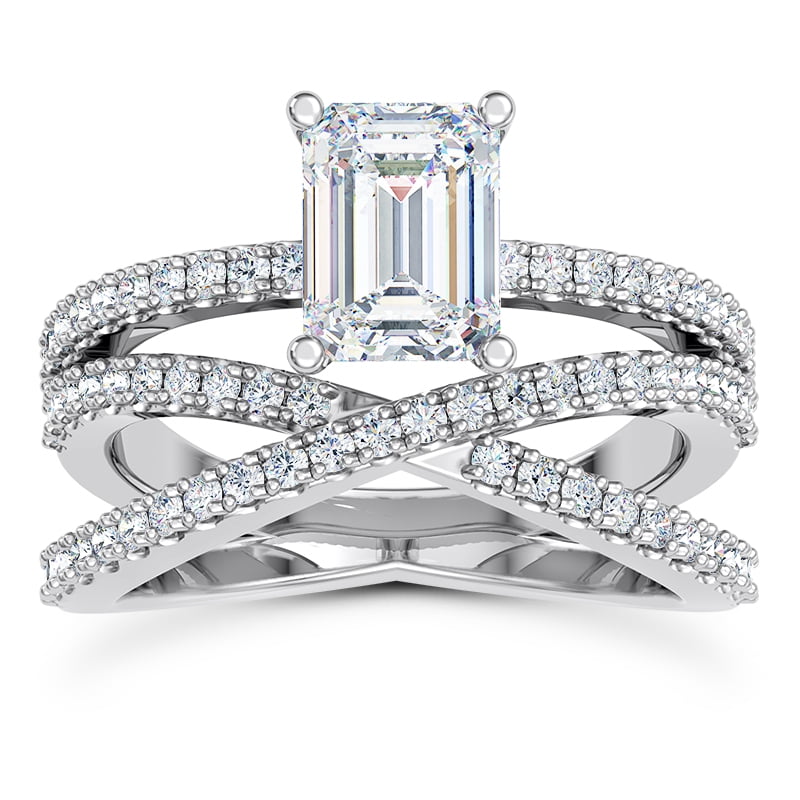 Oryn Jewel Criss Cross Engagement Ring - 2 Ct Lab Created Emerald Cut ...