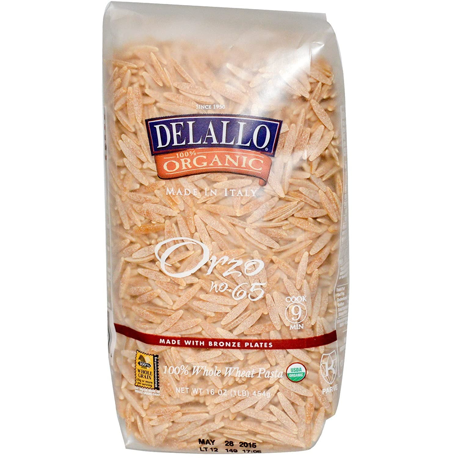 Orzo No. 65 100% Organic Whole Wheat Pasta 16 oz (454 g)(Pack of 2 ...