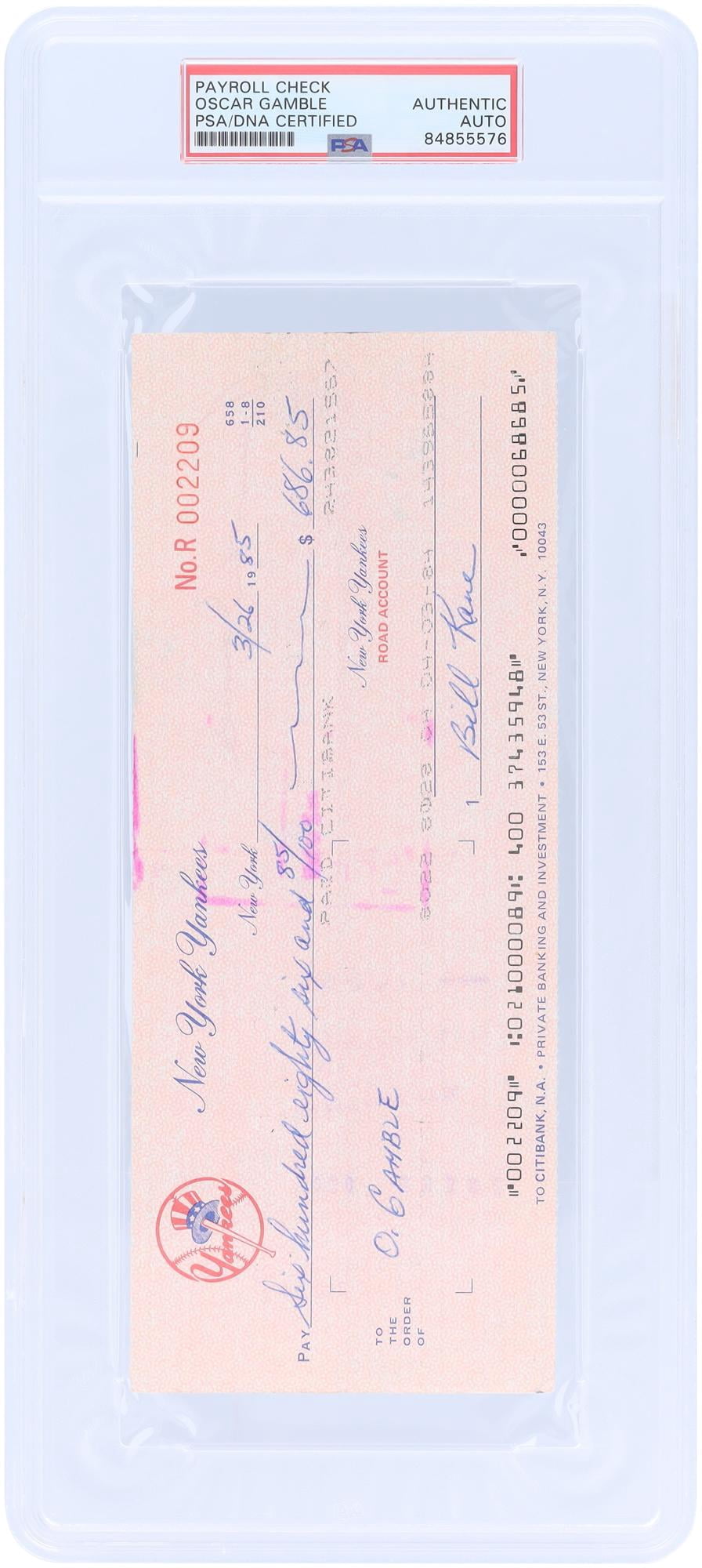 Oscar Gamble New York Yankees Autographed Check from March 26, 1985 ...