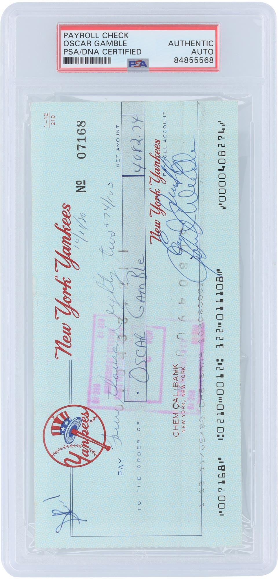 Oscar Gamble New York Yankees Autographed Check from October 31, 1980 ...