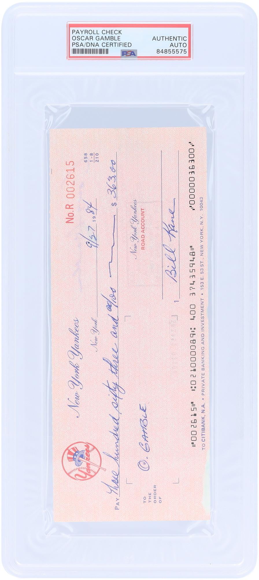 Oscar Gamble New York Yankees Autographed Check from September 17, 1984 ...