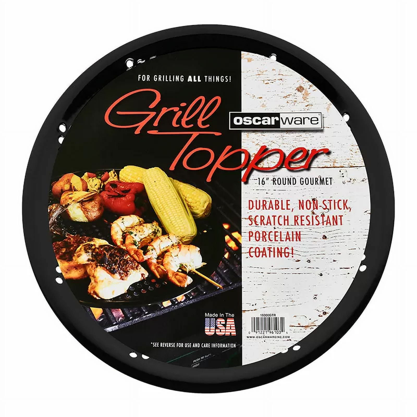 Oscarware 16” Round Porcelain Coated Grill Topper, Great for Large ...