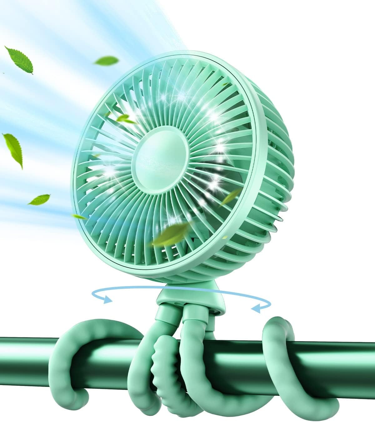 Oscillating Baby Stroller Fan, LED Night Light 4 Speeds Rechargeable ...