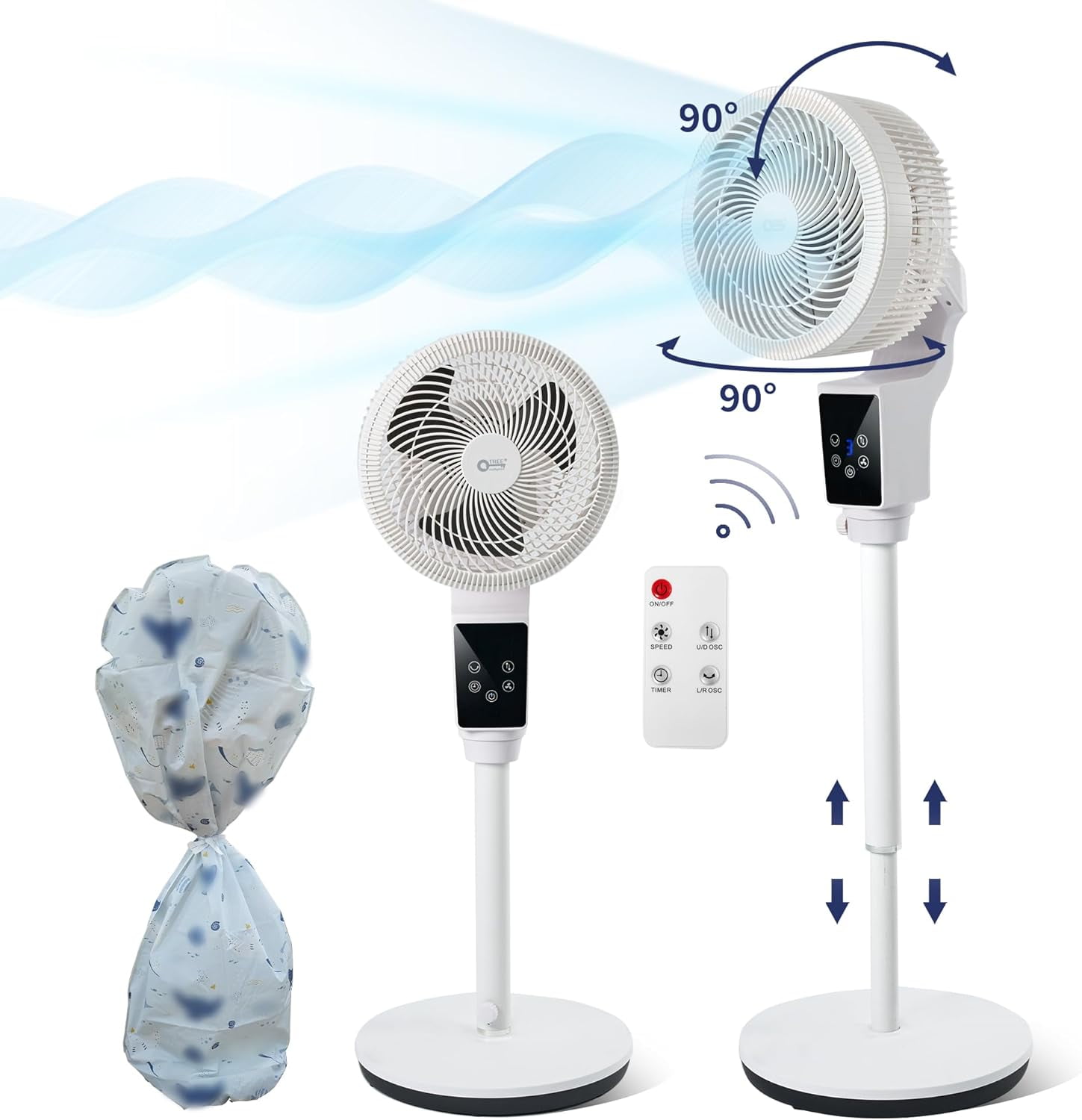 Oscillating Pedestal Fan, 360° Air Circulator Fan, 43.3inch Adjustable ...