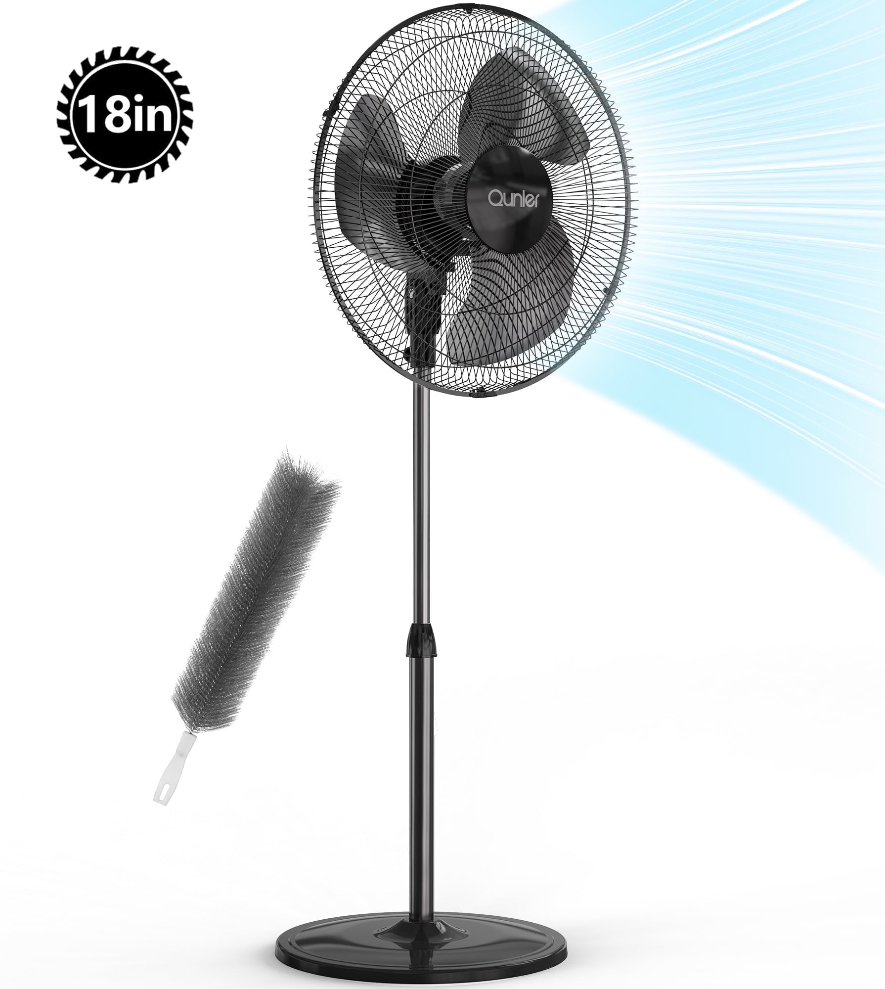Qunler 18" Oscillating Standing Pedestal Fan, 3-Speed, Adjustable ...