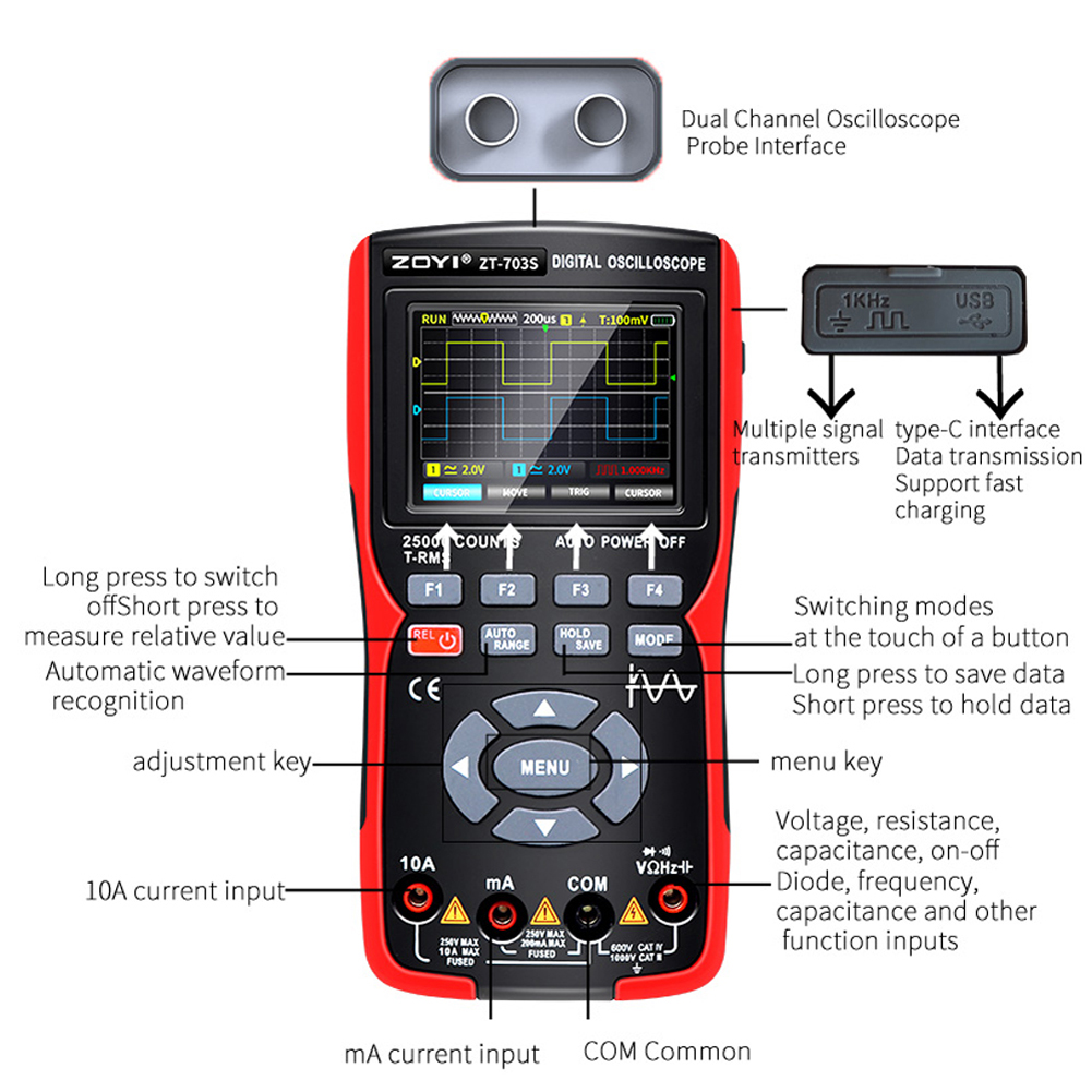 Oscilloscope,Handheld Oscope Siuke Handheld Channel 3.5 Data Dual Rate ...