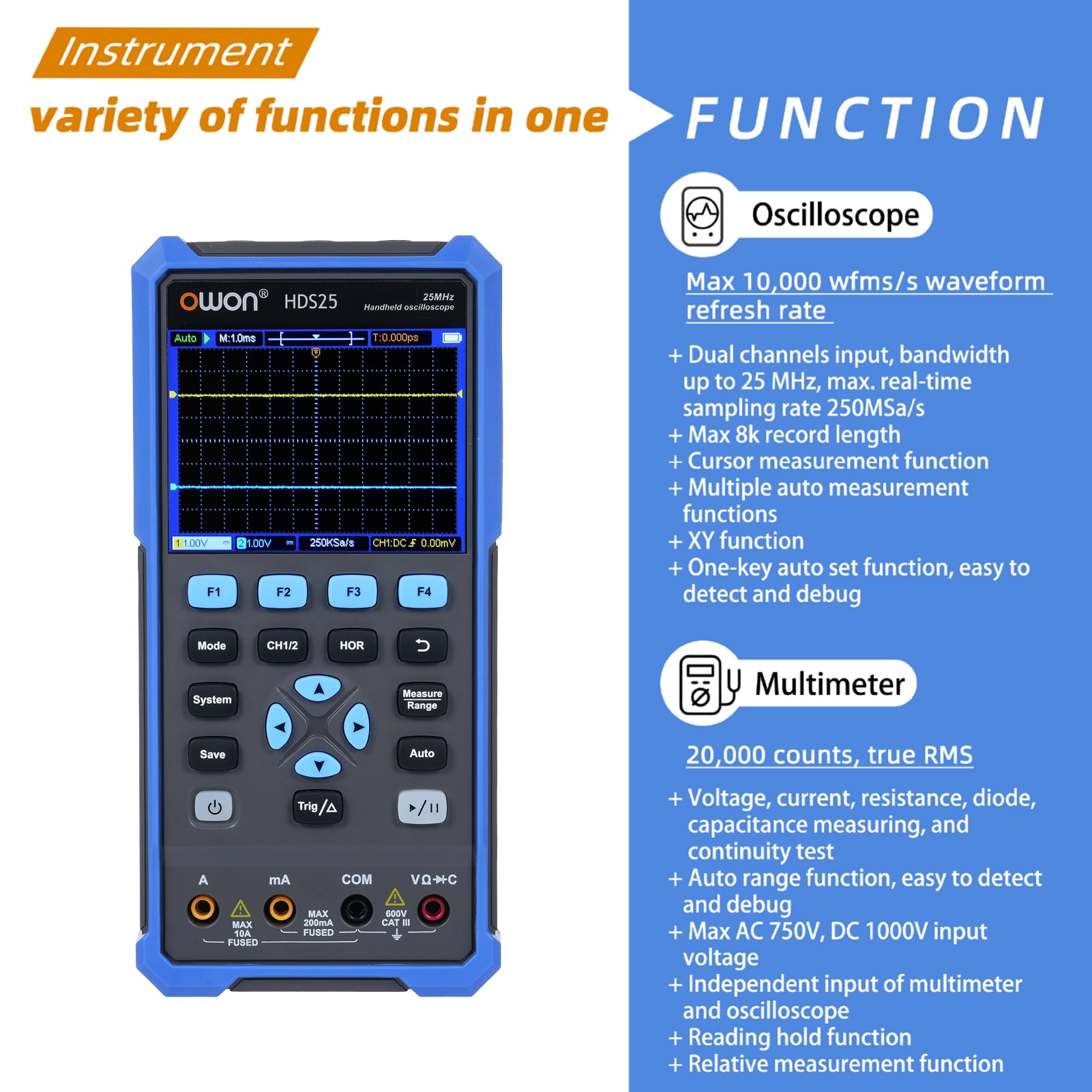 Oscilloscope,Portable 10 Lcd With 3.5inch 000 Support Channel 25mhz ...