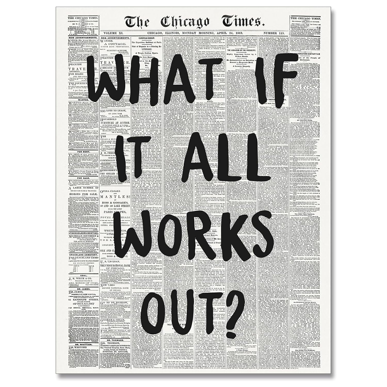 Osdfem What If It All Works Out Newspaper Wall Art Trendy Positive ...
