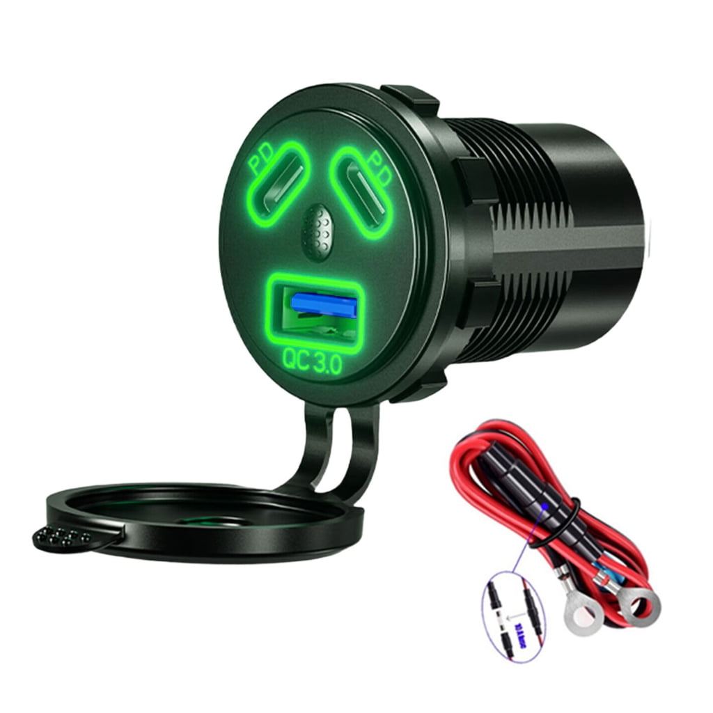 Osdhezcn 3-Port Car Charger Socket Double Type C PD45W and 18W QC3.0 ...