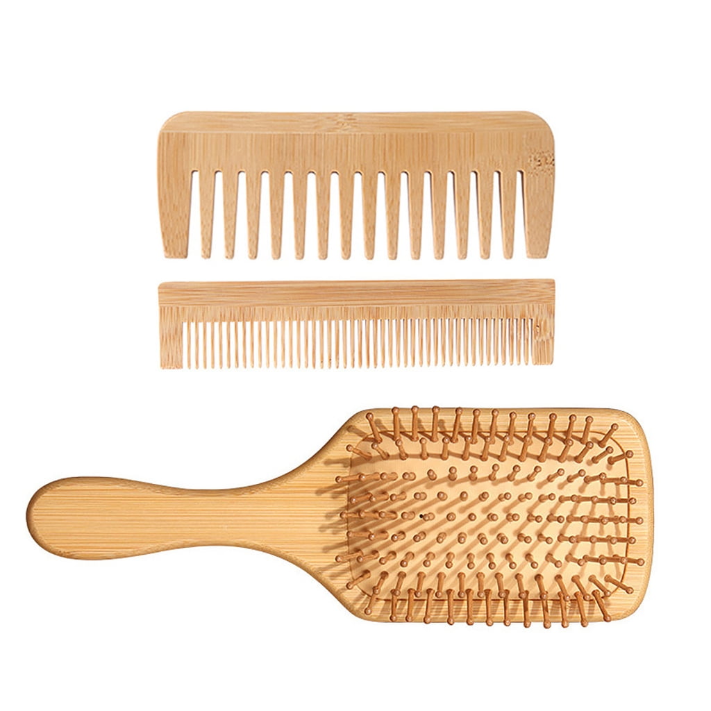 Osdhezcn 3pcs Sustainable Bamboo Hair Brush And Comb Set For Silky ...