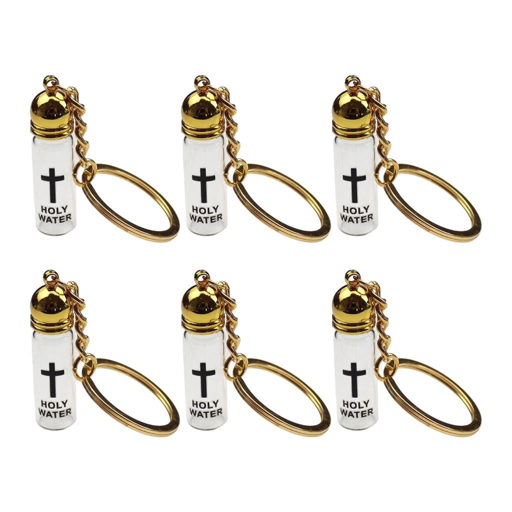 Osdhezcn 6 Piece Set Clear Glass Crucifix Keychain Metal Hook Keyring ...