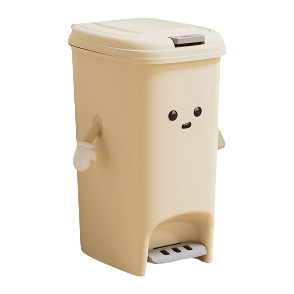 Osdhezcn Creamy Home Trash Bin with Hand and Foot Pedal, Large Capacity ...