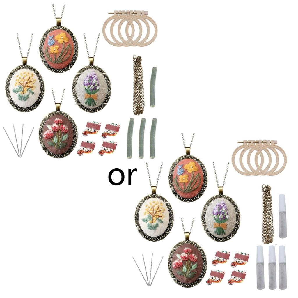 Osdhezcn Embroidery Pendant Kit 4-Pack Embroidery Necklace Kit DIY ...
