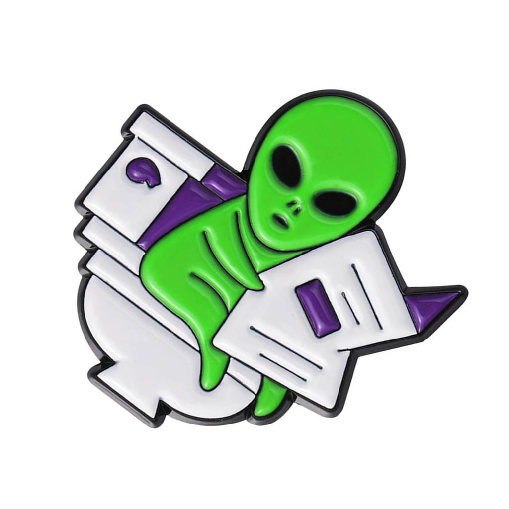 Osdhezcn Eye Catching Alien Lapel Pin Badge Alien Reading Newspapers ...