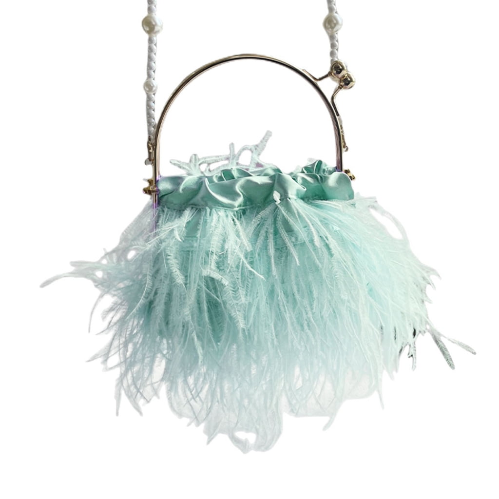 Osdhezcn Fashion Ostrich Feather Shoulder Bag for Women Evening Clutch ...